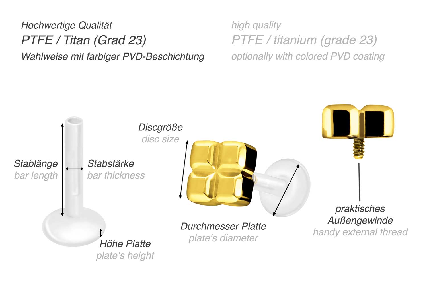 PTFE labret with internal thread + titanium attachment SQUARE ...